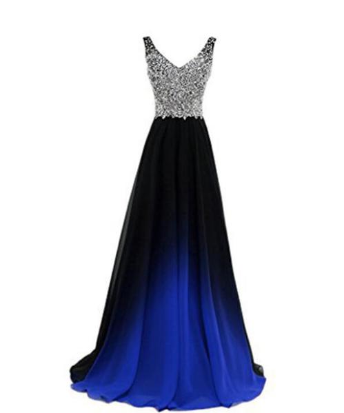 Chic Gradient Chiffon With Sequins Long Prom Dress, A-line Evening Gown ...