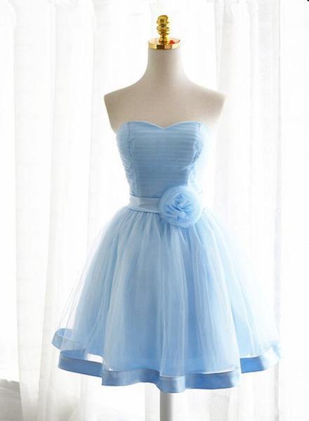 Light Blue Tulle Sweetheart With Bow Cute Party Dress, Blue Short ...